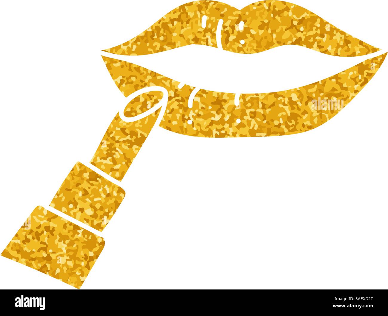 Women beauty icon lipstick and lip drawing in gold color style Stock ...