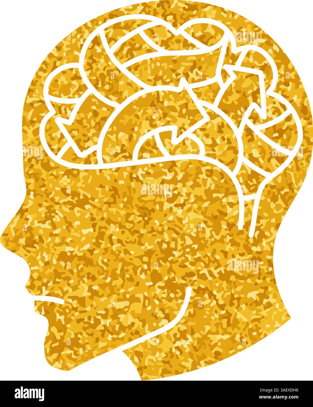 Mental health human brain drawing in gold color style Stock Vector ...