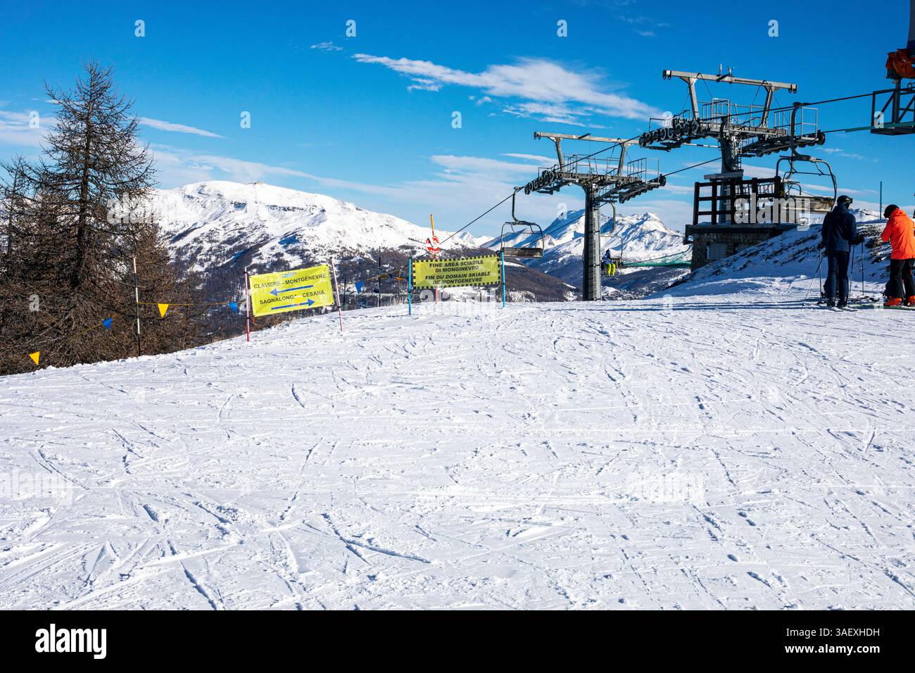 drag lifts comfortable ski lift on the slope of the Italian resort in ...