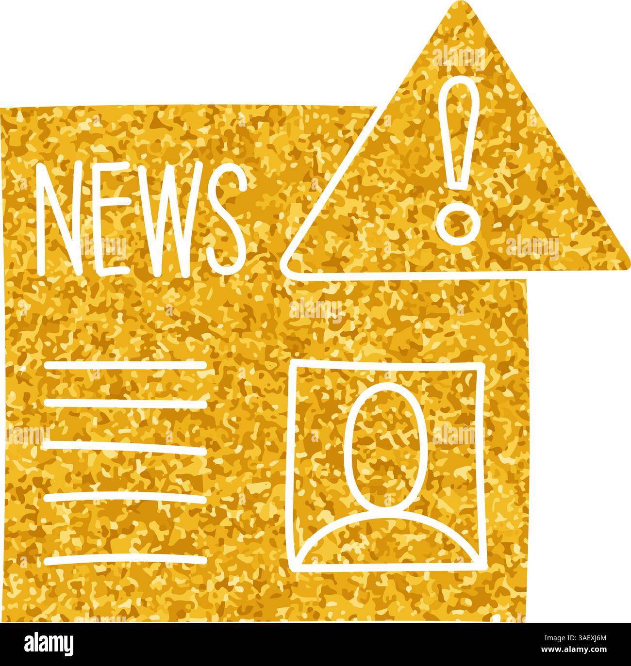 Fake news icon news paper with warning sign drawing in gold color style ...