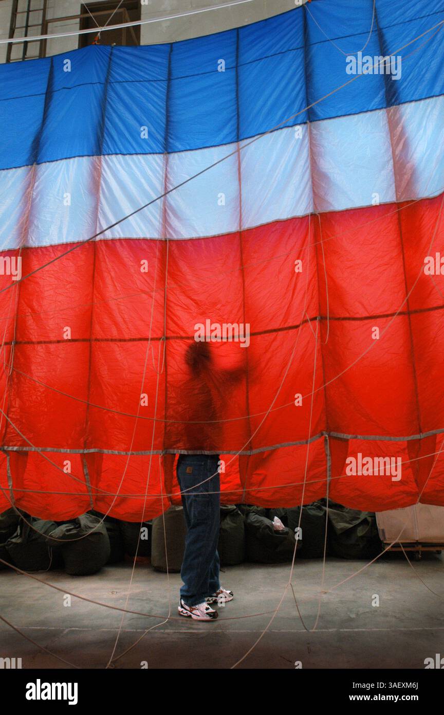 May 13, 2003; Boise, ID, USA; Each parachute is checked throughly after ...