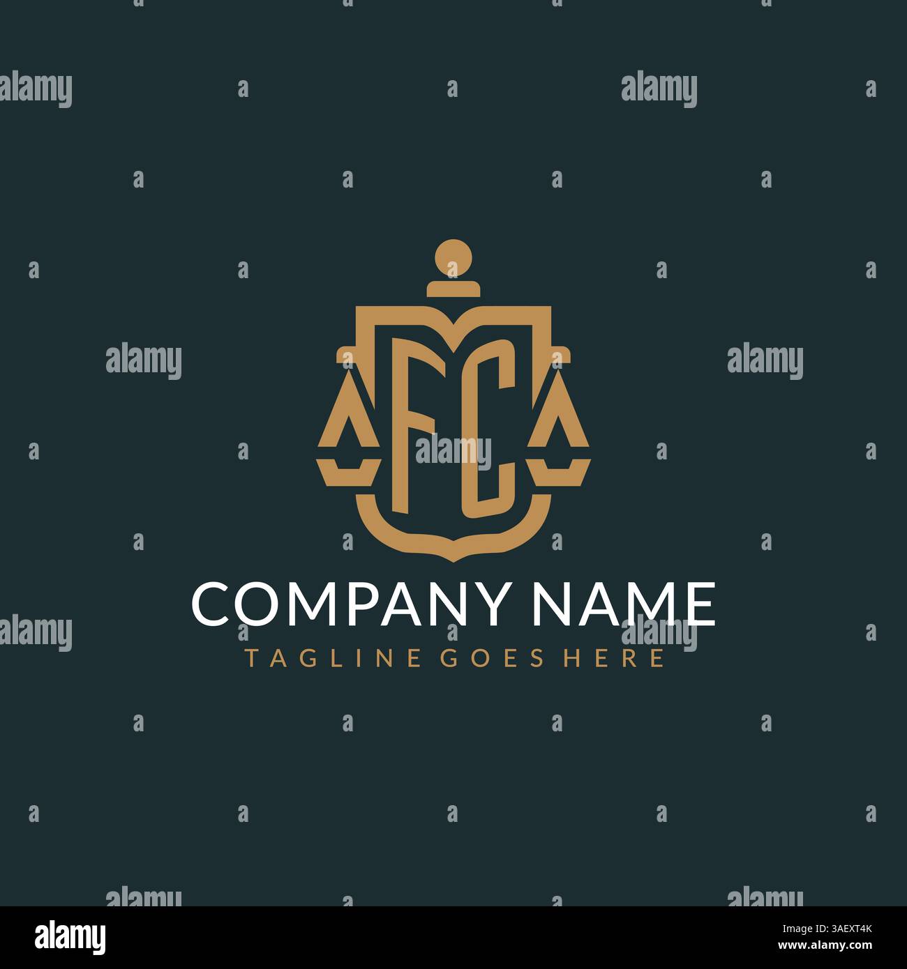 Initial FC logo for law firm with luxury modern scale and shield icon logo design vector graphic ...