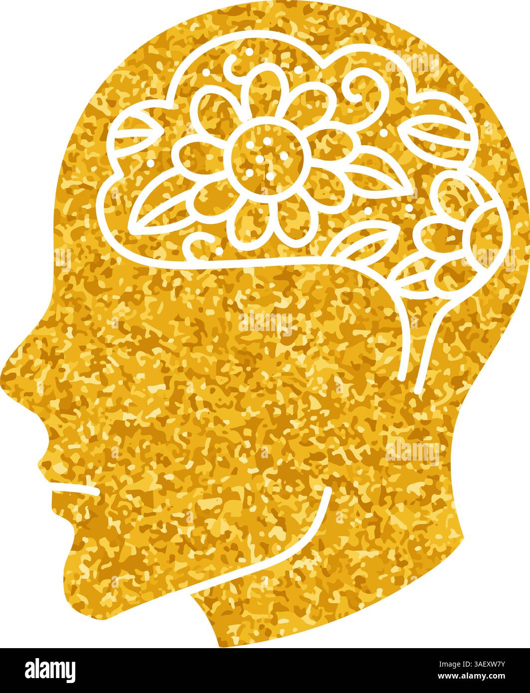 Mental health human brain drawing in gold color style Stock Vector ...