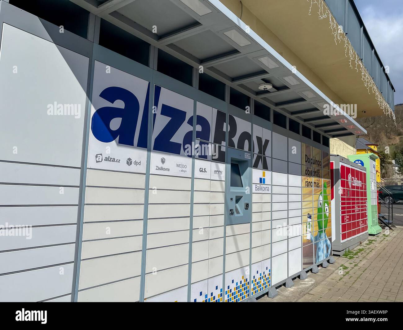 Czech Republic, Krupka April 6, 2025. AlzaBox parcel box logistics for ...