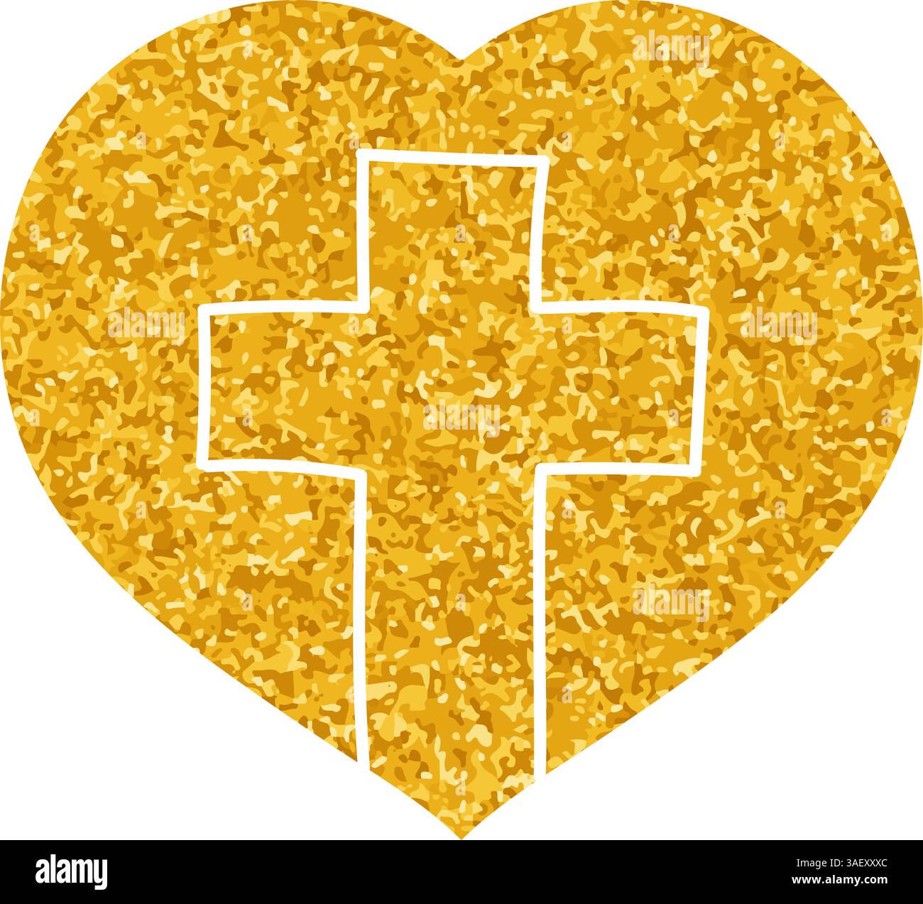 Christian cross inside heart shape drawing in gold color style Stock ...