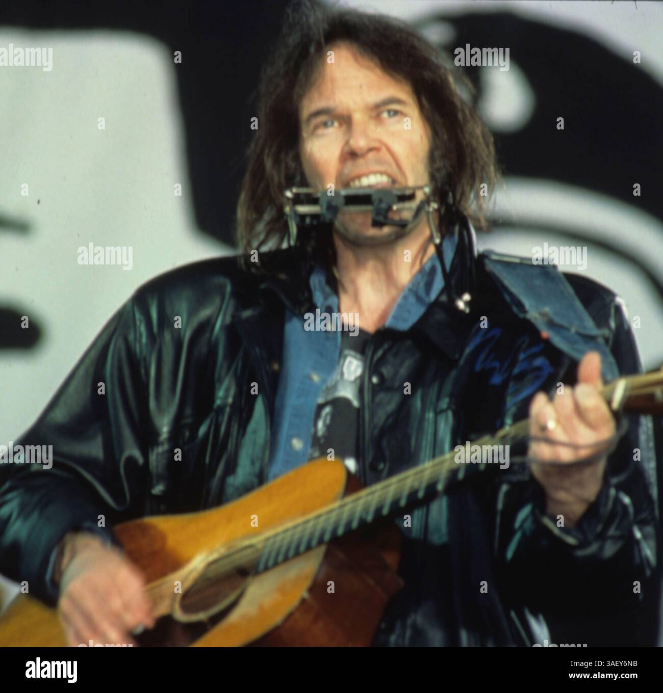 Apr 08, 1990; London, UK; NEIL YOUNG rockin at the 1990 Freedom Concert ...