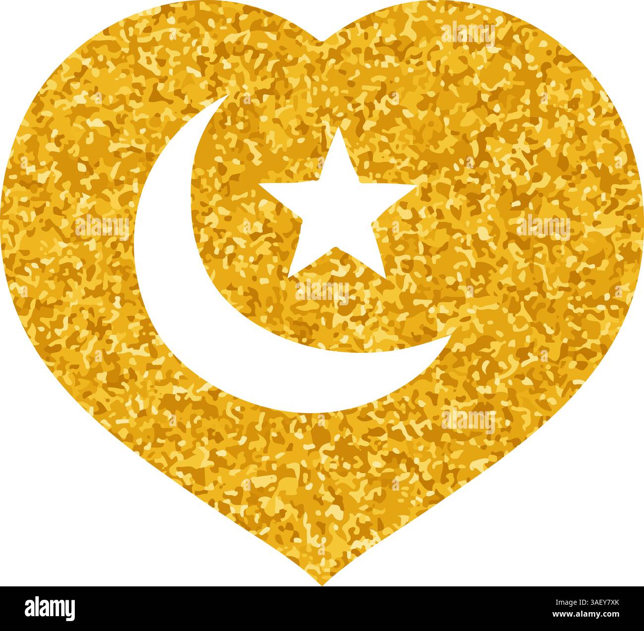 Crescent star inside heart shape drawing in gold color style Stock ...