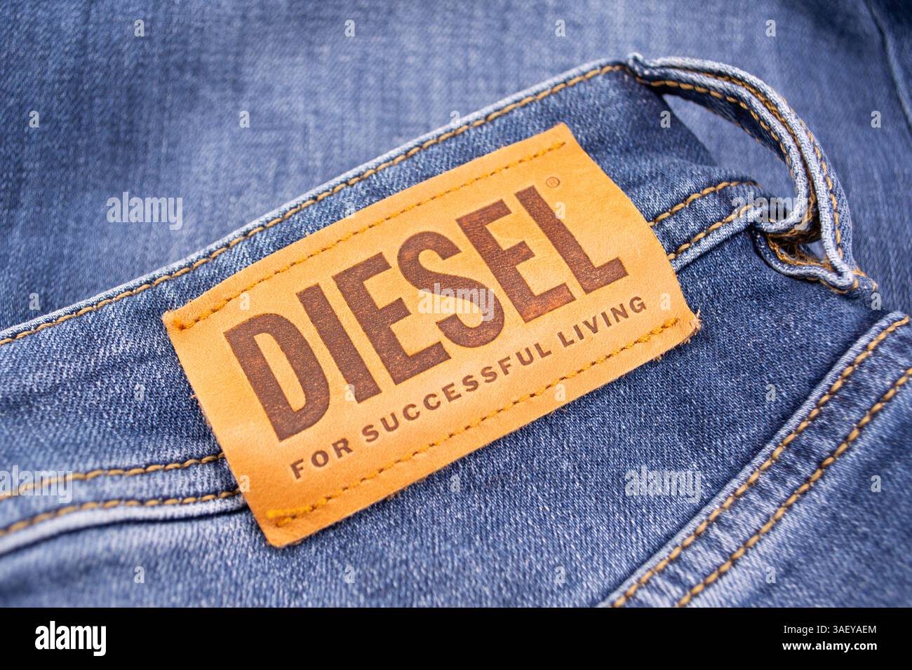 Limassol, Cyprus, February 12, 2025: Detail of the Diesel Industry logo ...