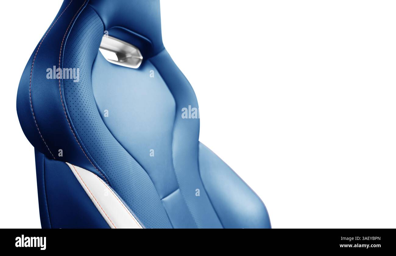 Blue leather interior of the luxury modern car. Perforated blue leather ...