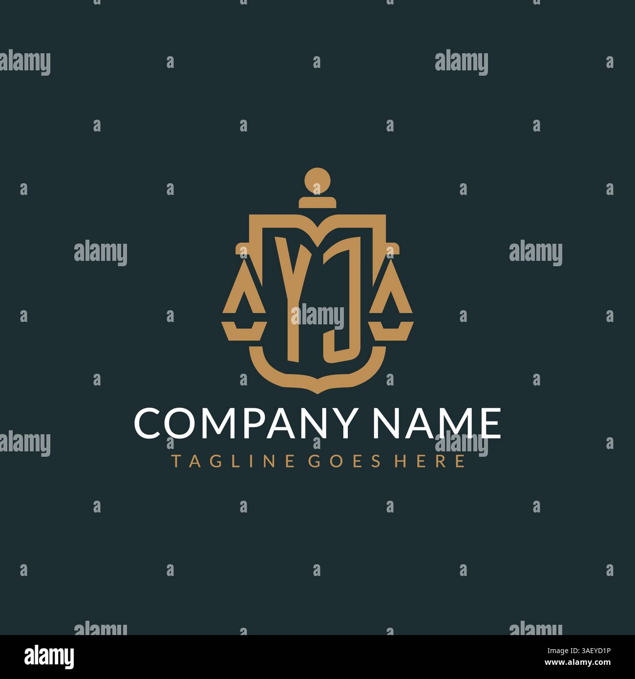 Initial YJ logo for law firm with luxury modern scale and shield icon ...