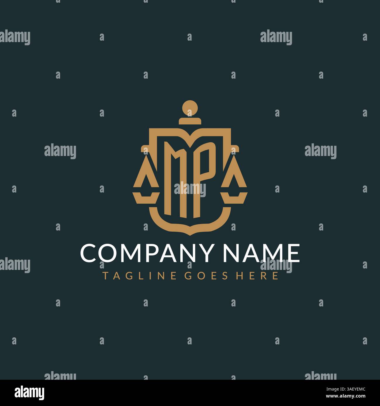 Initial MP logo for law firm with luxury modern scale and shield icon logo design vector graphic ...