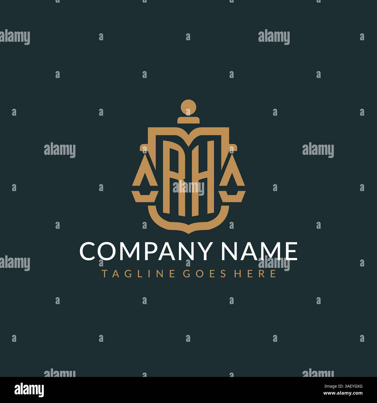 Initial RH logo for law firm with luxury modern scale and shield icon ...