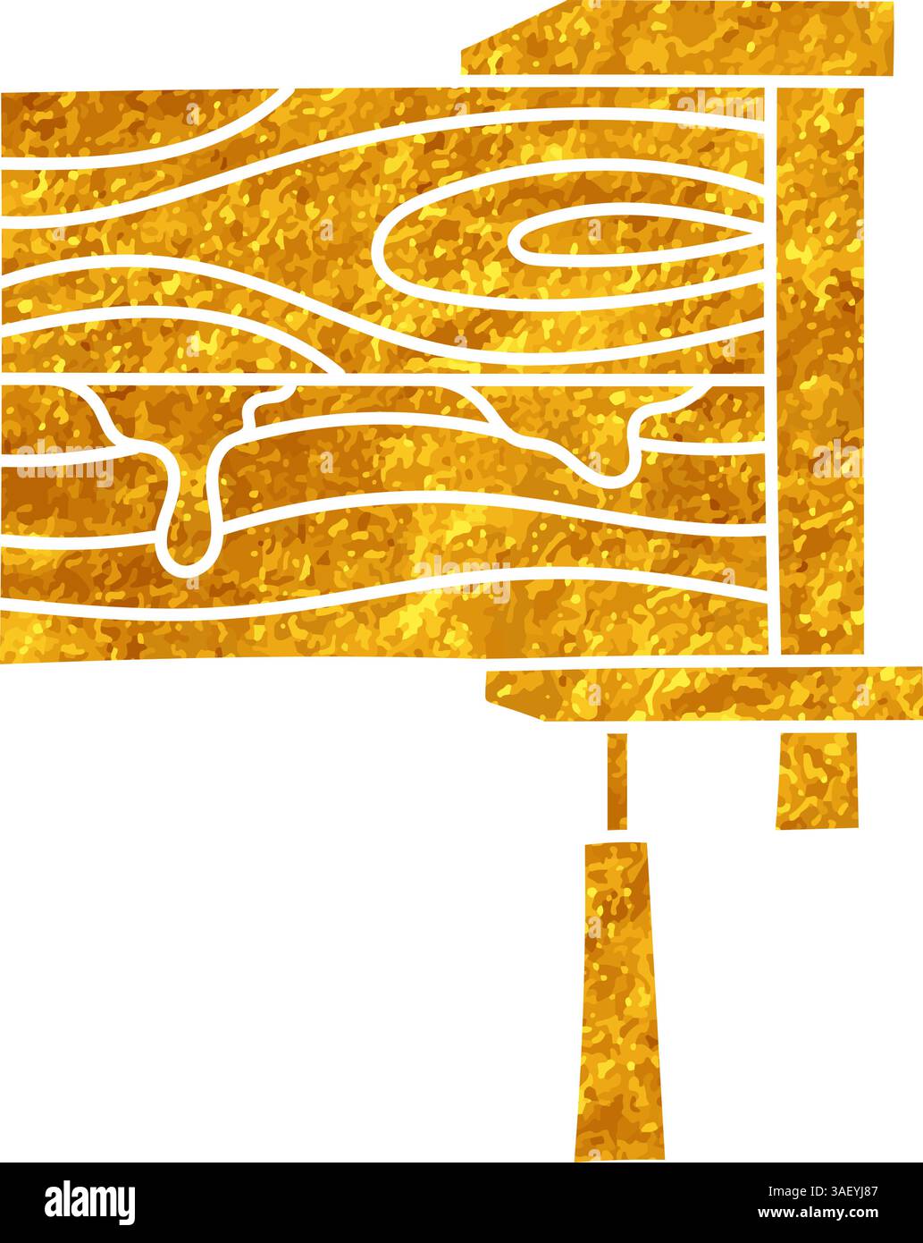 Two wood scraps glued and pressed by clamp drawing in gold color style ...