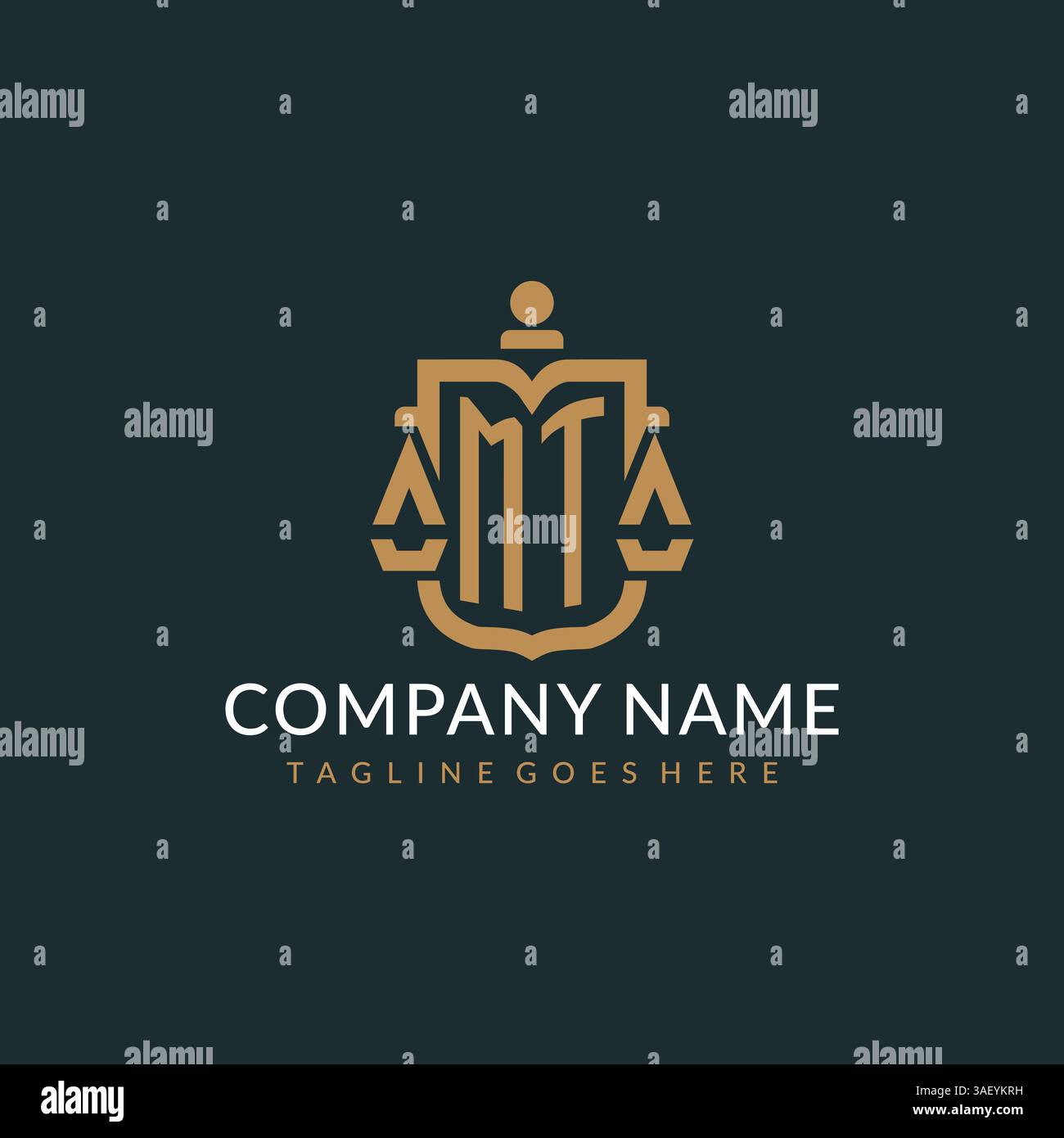 Initial MT logo for law firm with luxury modern scale and shield icon logo design vector graphic ...