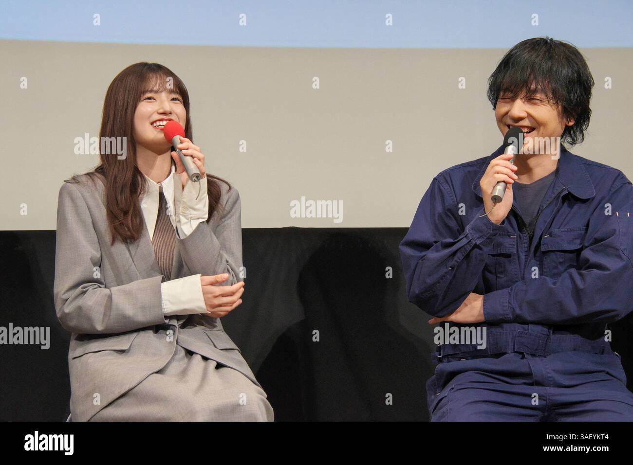 Mao Ioki, member of Nogizaka46 5th Generation(L) and Singer Ryuta Yamamura, member of the ...