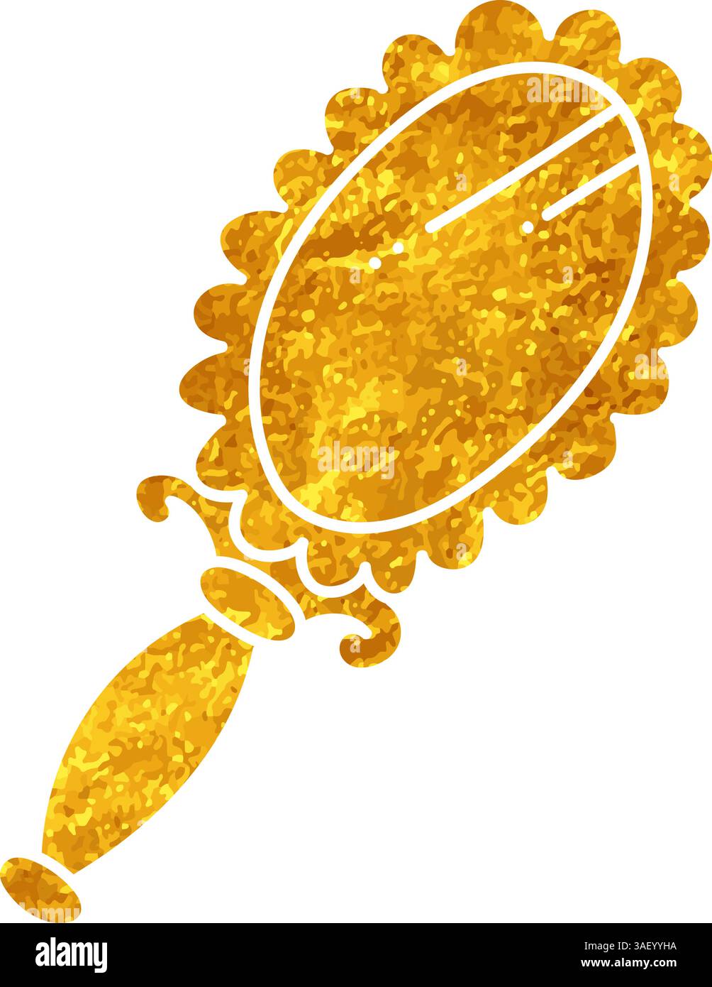 Vintage beauty hand held mirror drawing in gold color style Stock ...