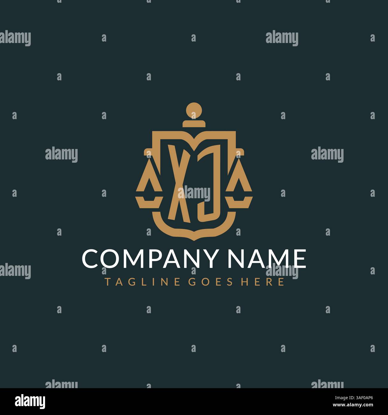 Initial XJ logo for law firm with luxury modern scale and shield icon logo design vector graphic ...