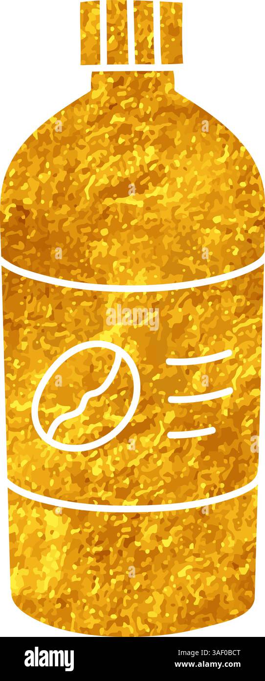 Coffee drink plastic cup with straw drawing in gold color style Stock ...