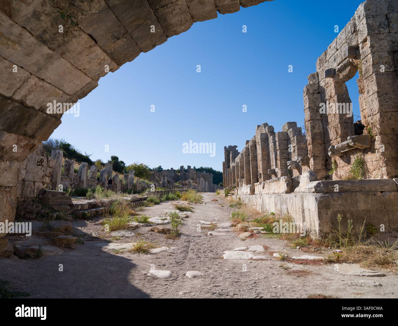 Ruins of the ancient city of Perge in Antalya. Palaestra and Gymnasuim ...