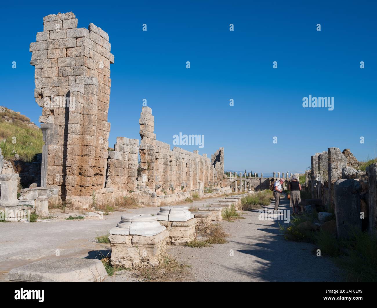 Ruins of the ancient city of Perge in Antalya. Palaestra and Gymnasuim ...