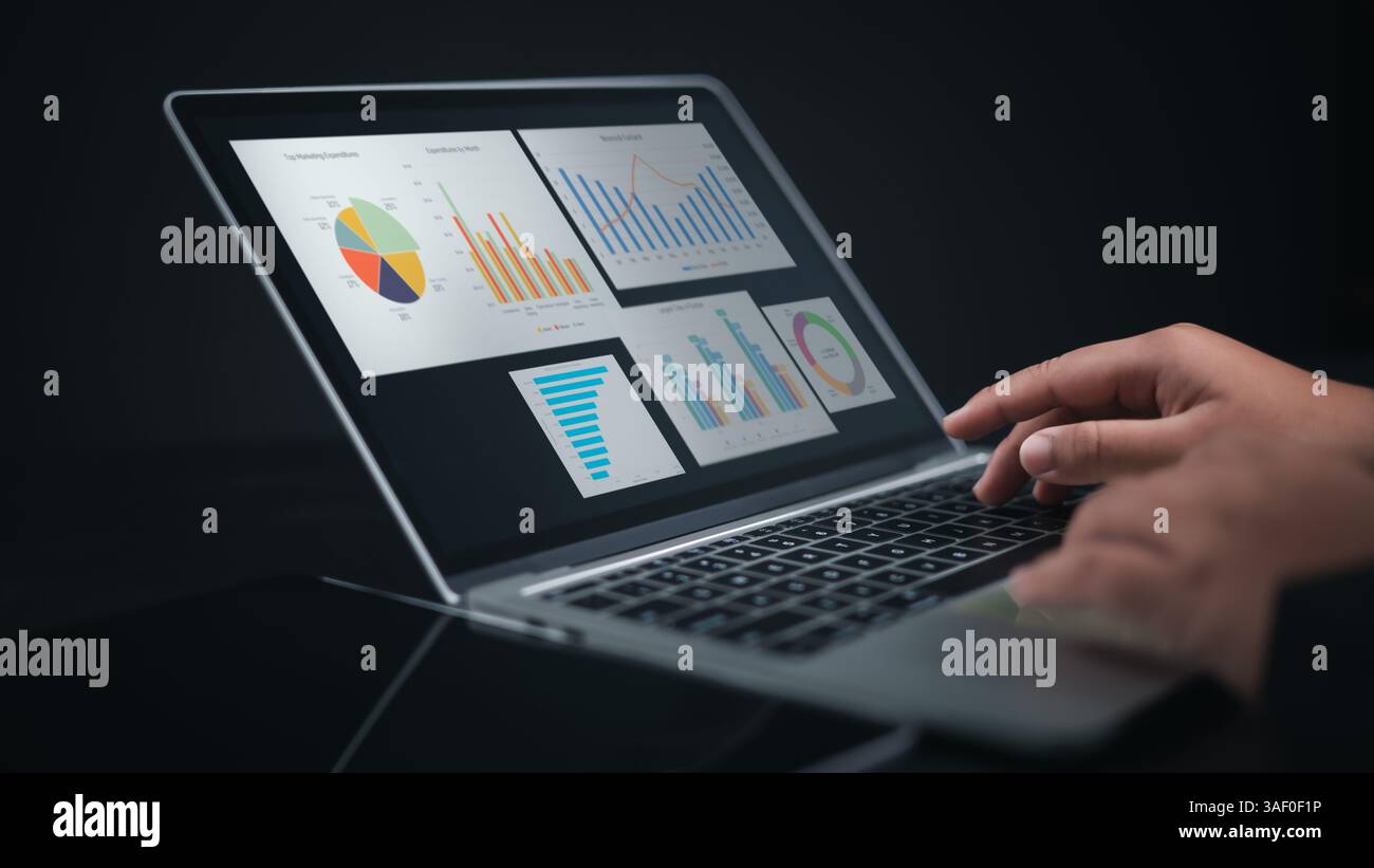 Business analytics with charts, Human use computers to analyze business ...