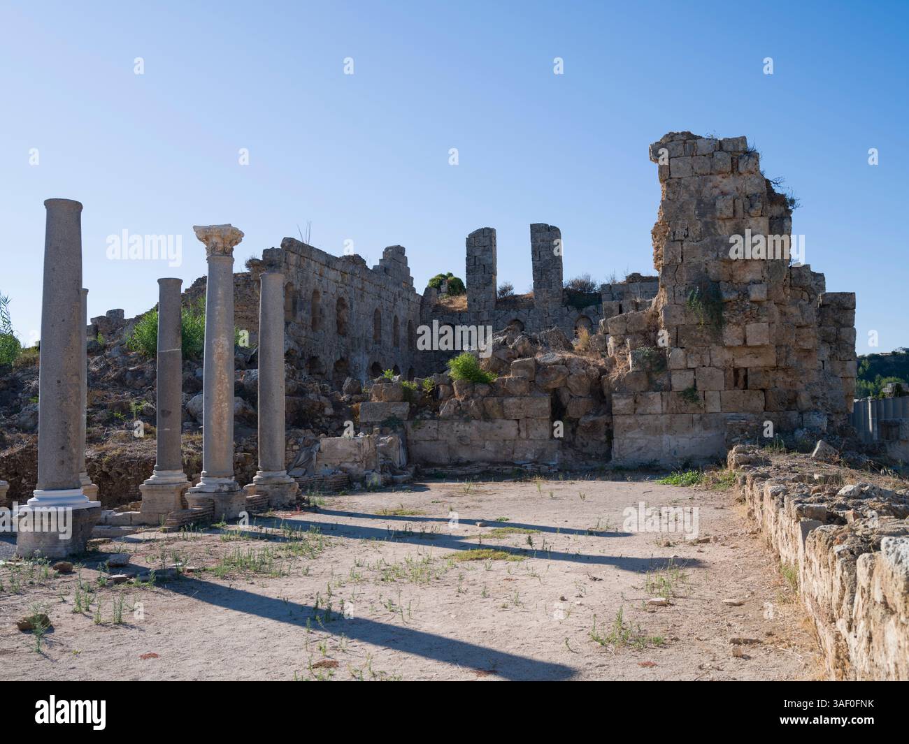Ruins of the ancient city of Perge in Antalya. Palaestra and Gymnasuim ...