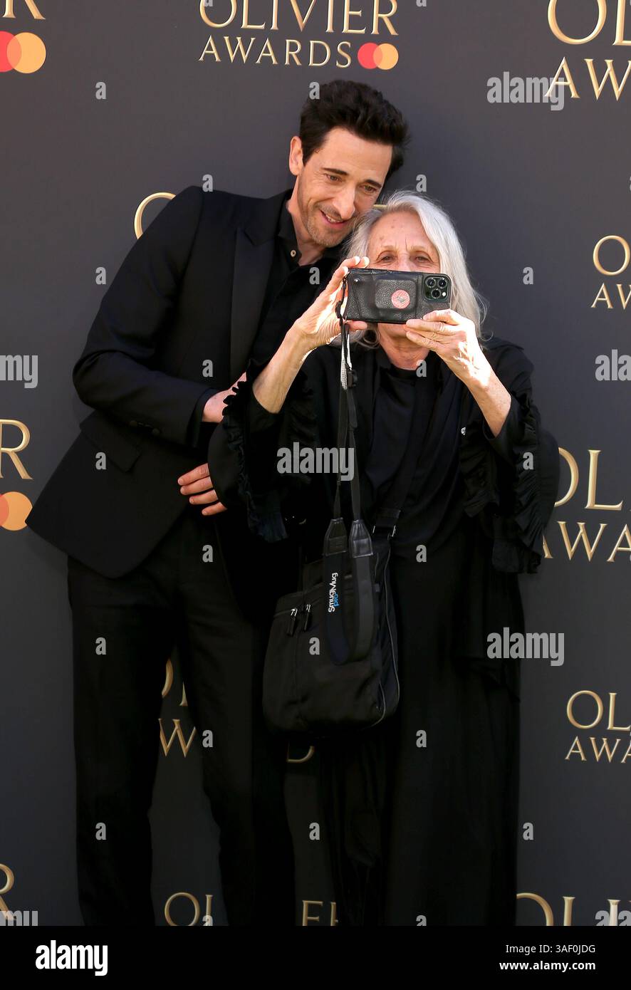 Adrien Brody and Sylvia Plachy attend The Olivier Awards 2025 at The ...