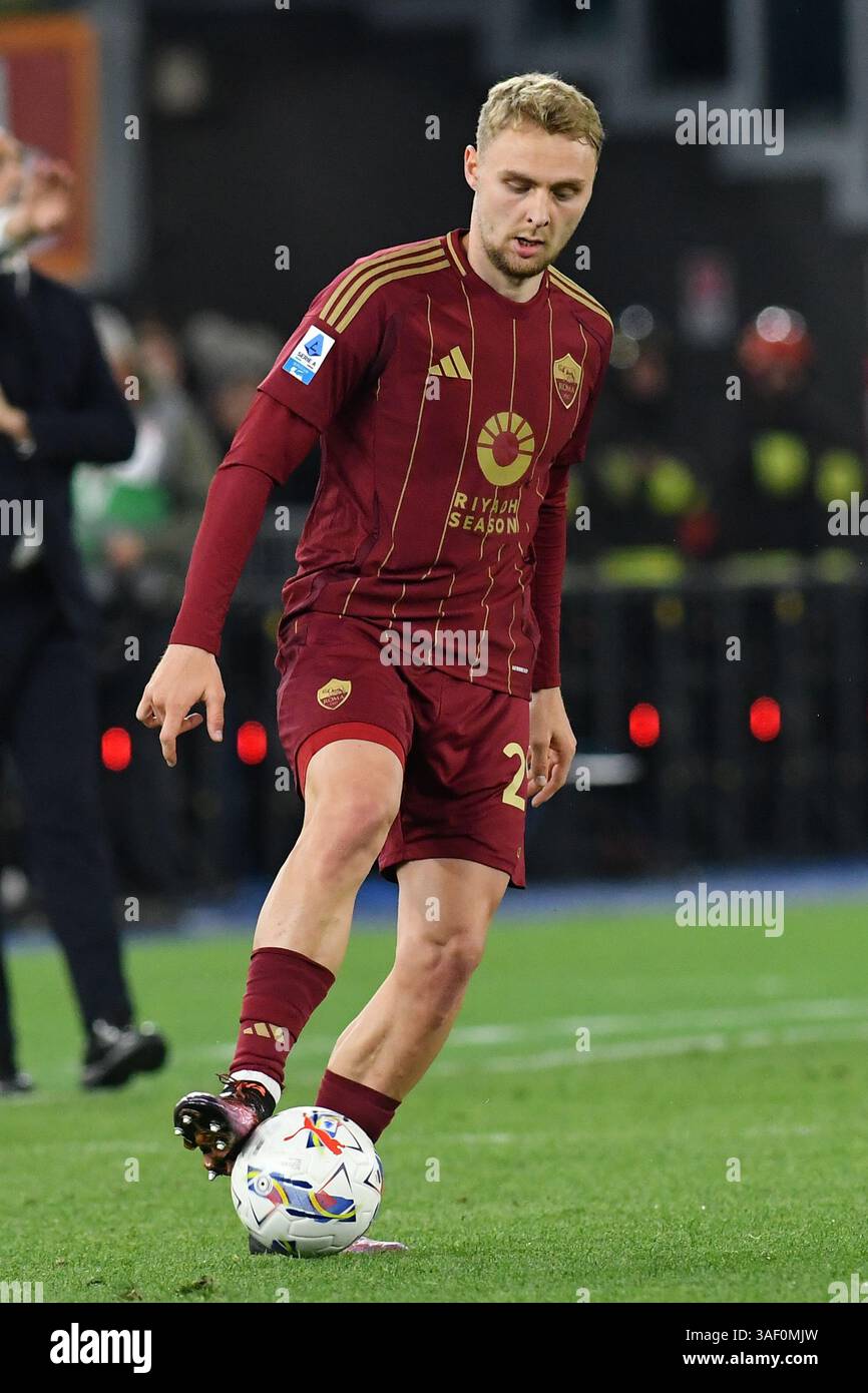 Rome, Italy. 06th Apr, 2025. Victor Nelsson of AS Roma seen in action ...