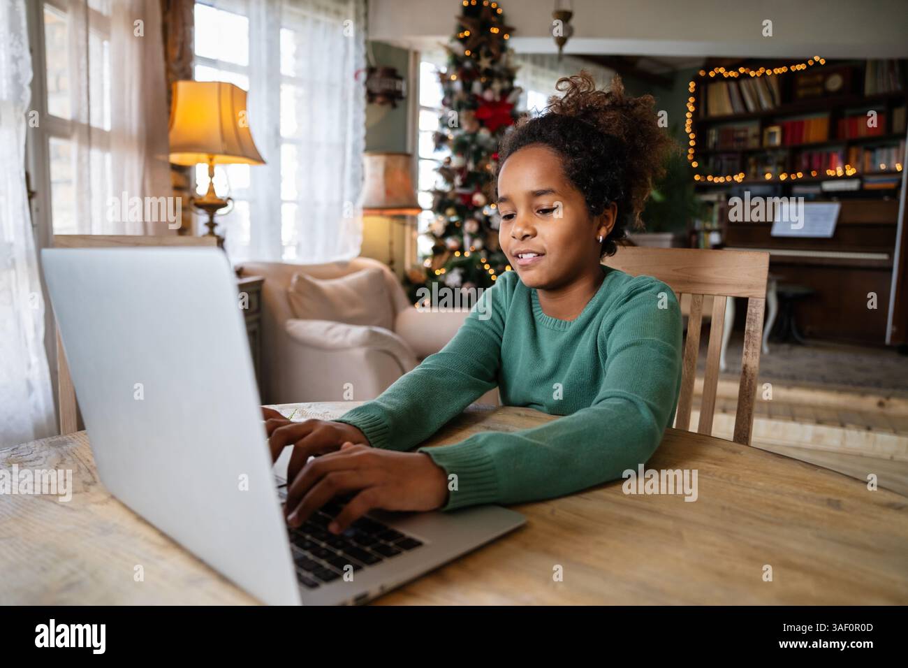 African girl student watching video course, distance e-learning ...