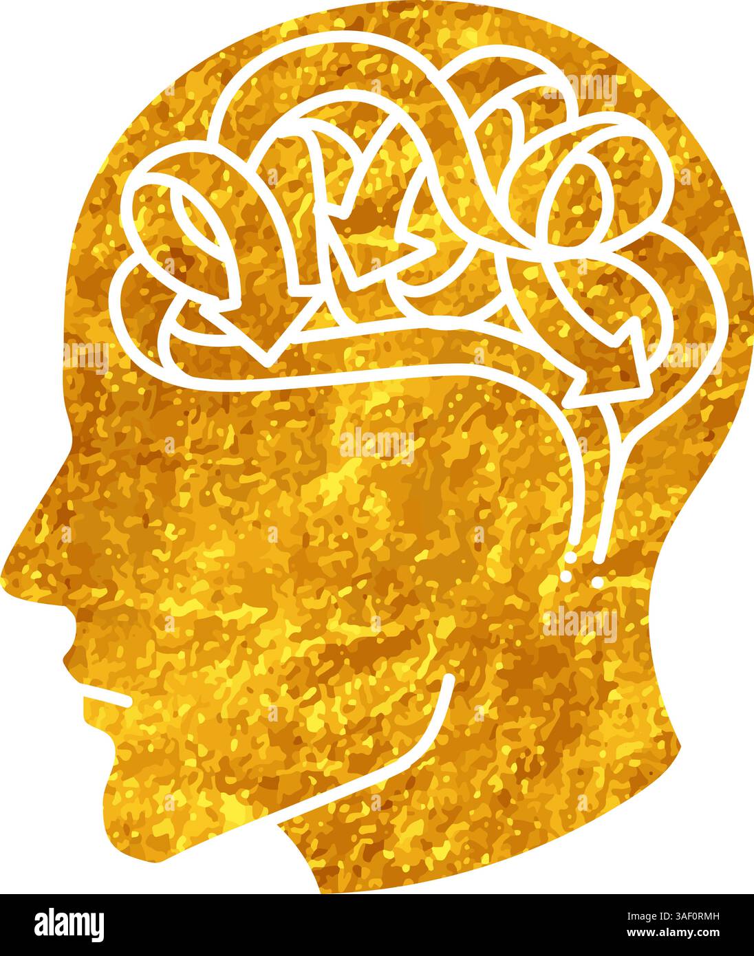 Mental health human brain drawing in gold color style Stock Vector ...