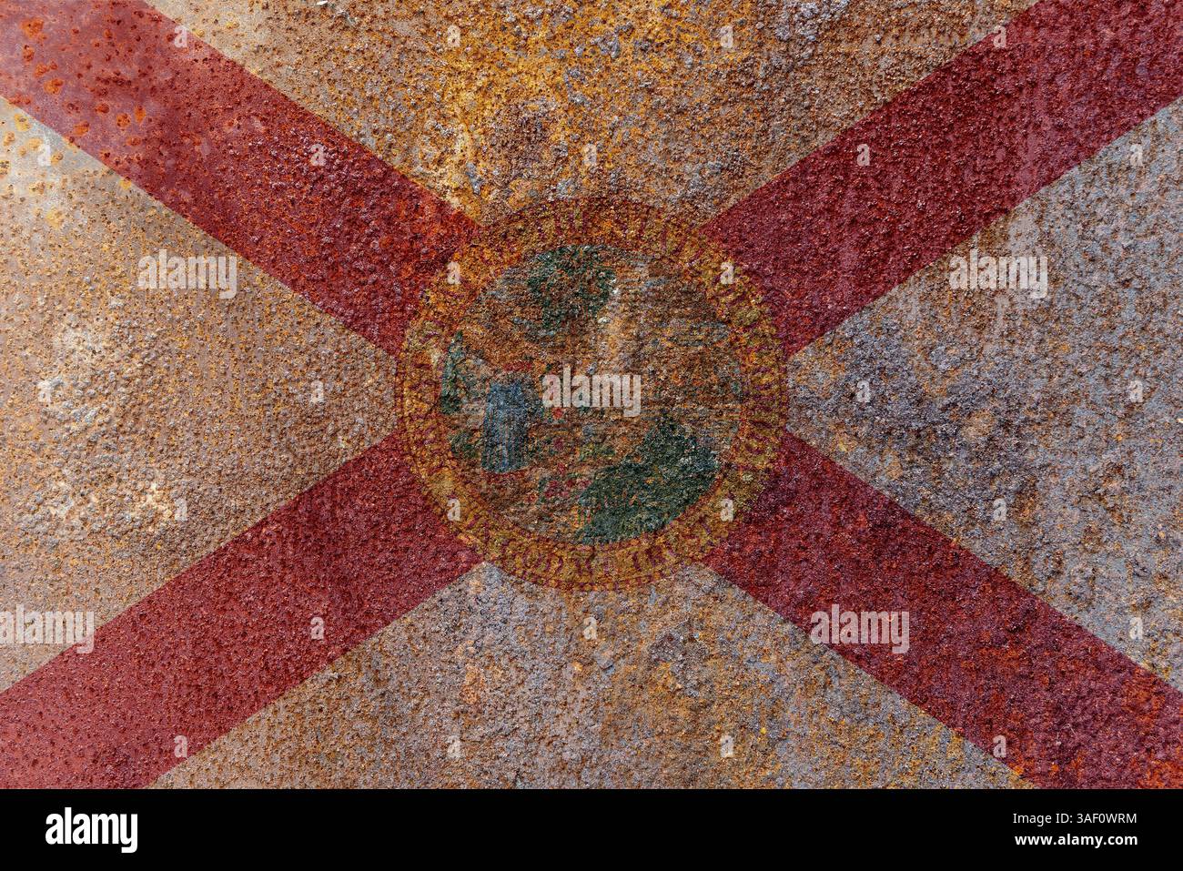 Florida State Flag. Dirty Florida state flag on rusty metal surface ...