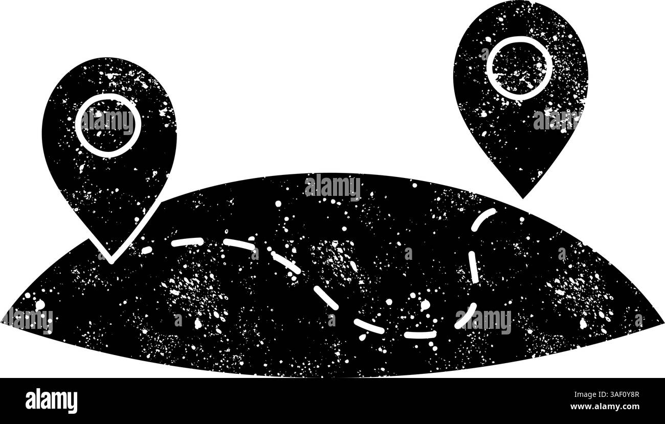 black hand drawn icon in grunge look map pin route Stock Vector Image ...