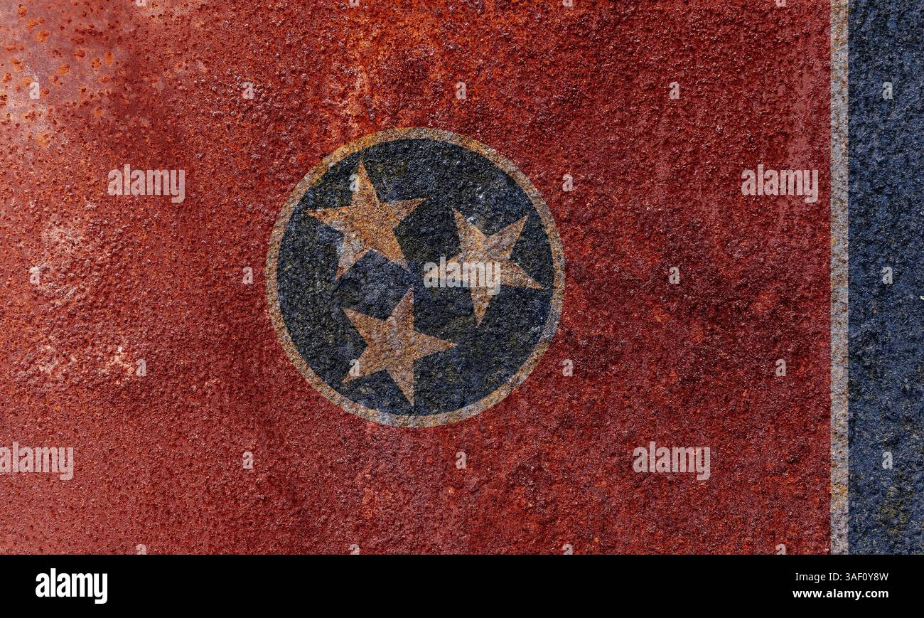 Tennessee State Flag. Dirty Tennessee state flag on rusty metal surface ...