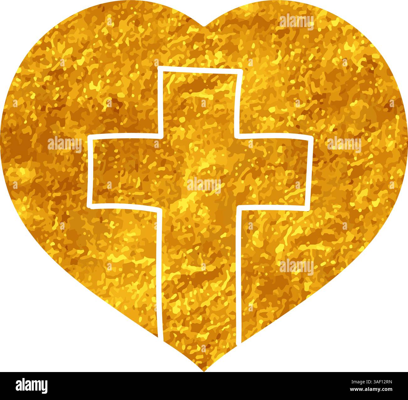 Christian cross inside heart shape drawing in gold color style Stock ...