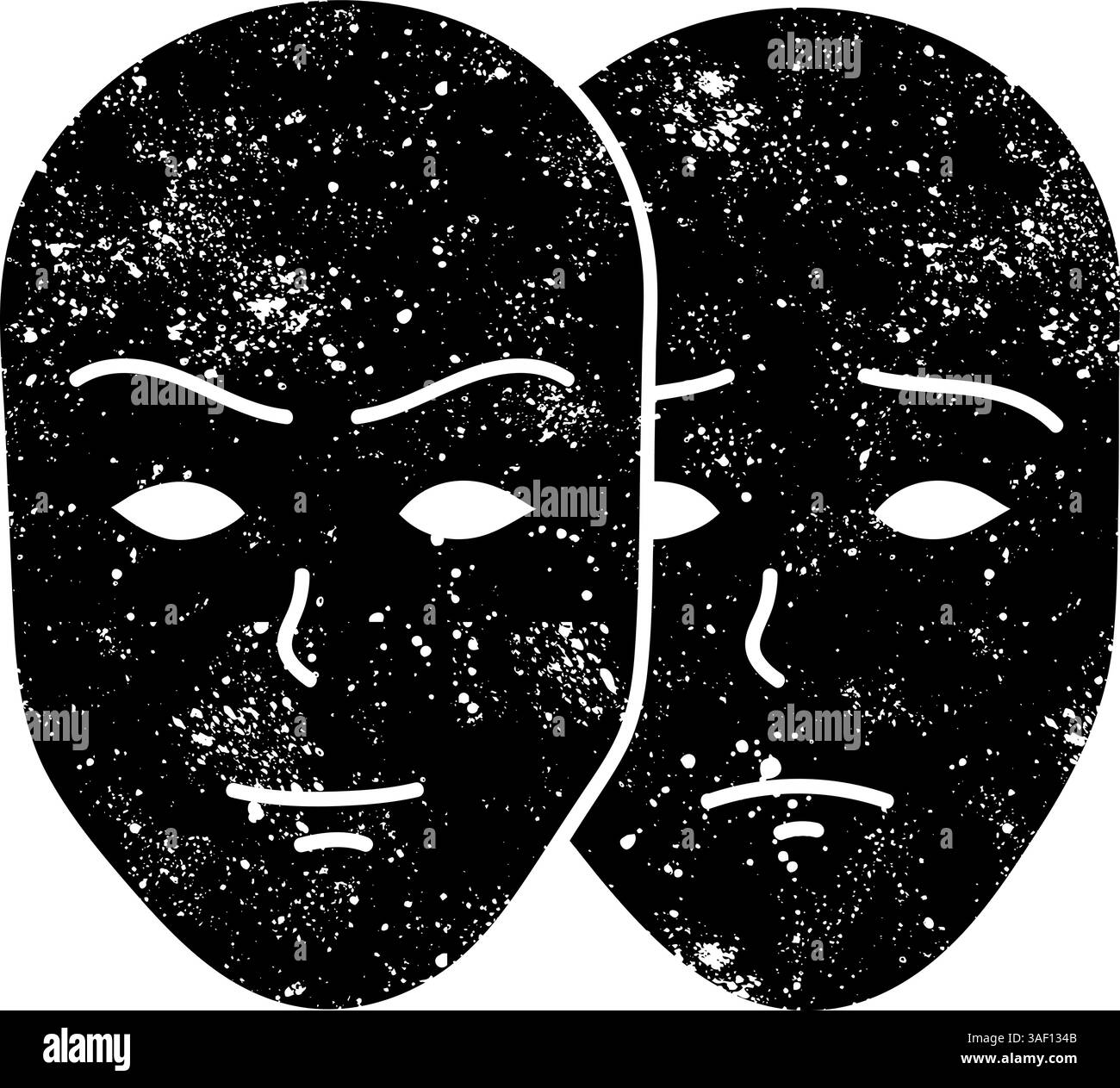 Deep fake icon two face masks with different moods black hand drawn ...