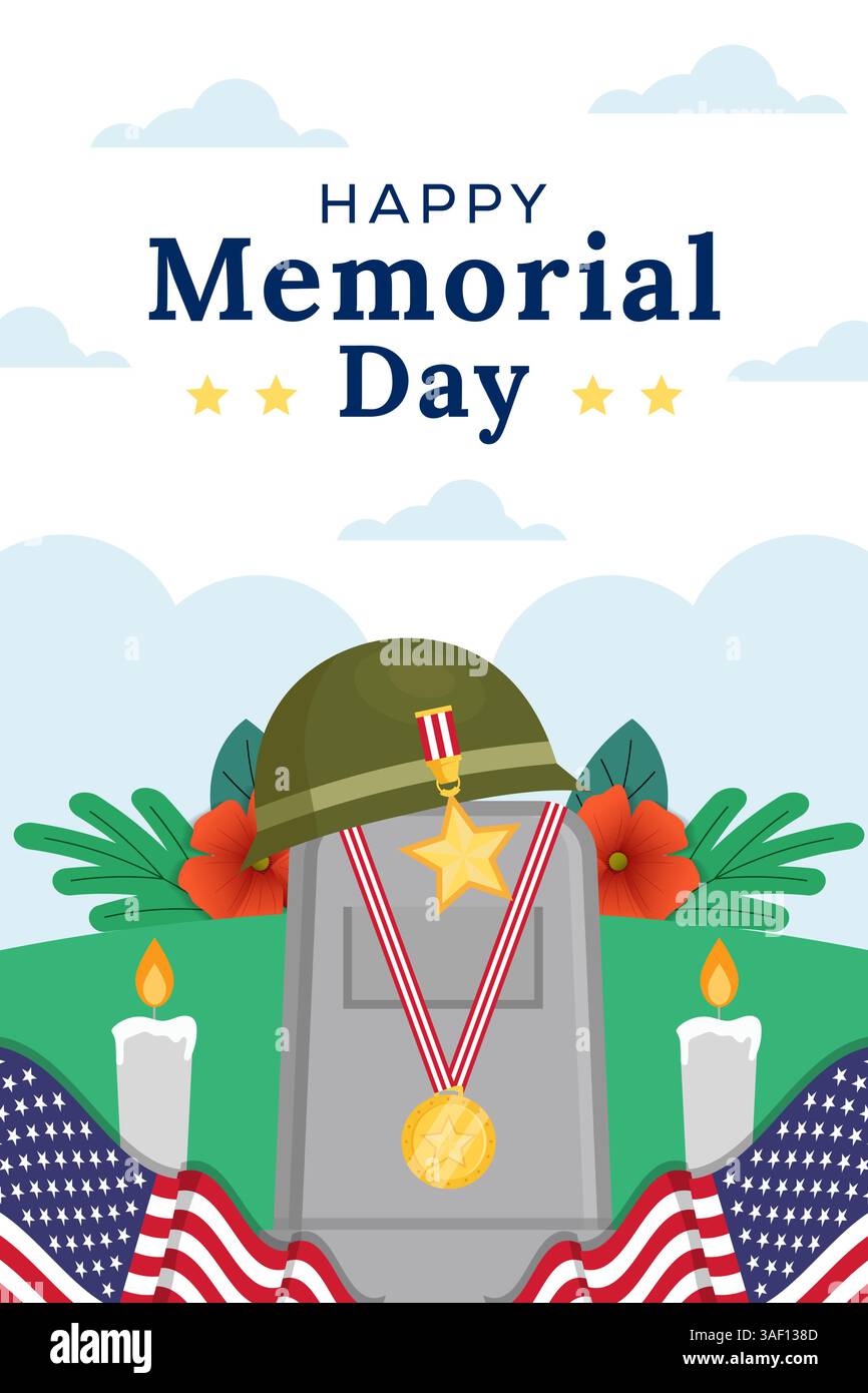 happy memorial day vertical banner illustration in flat style Stock ...