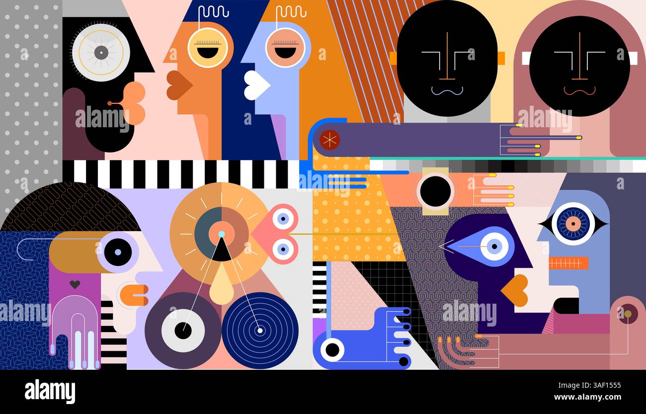 Graphic illustration of large group of different people Stock Photo - Alamy