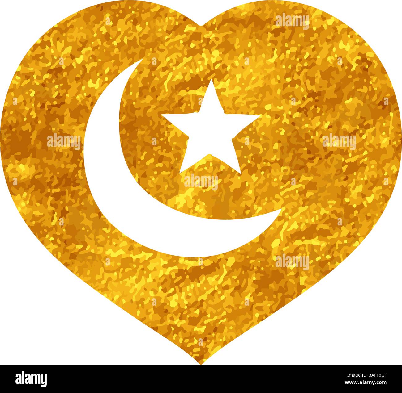 Crescent star inside heart shape drawing in gold color style Stock ...