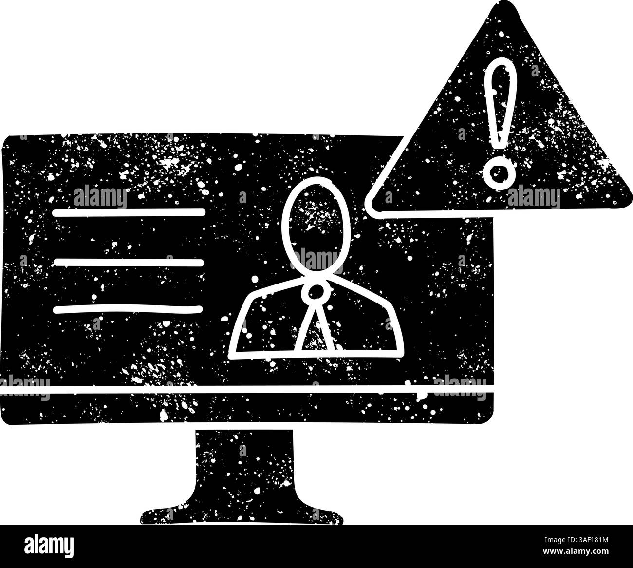 Fake news warning icon computer monitor with sign black hand drawn icon ...