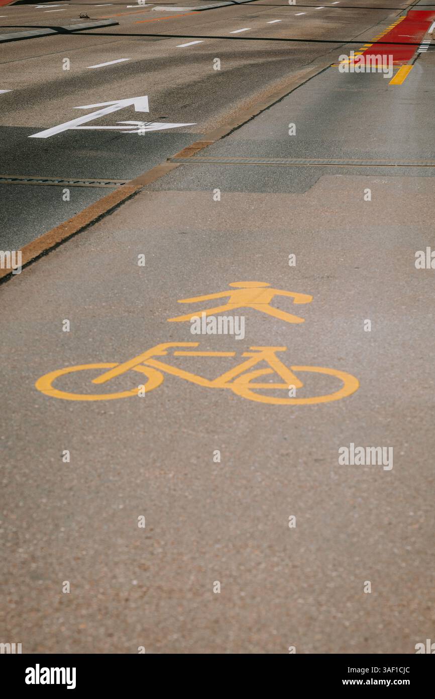 Public road sign for pedestrian and cycling mixed use. Top down view ...
