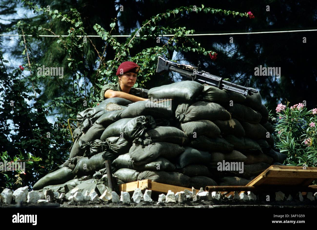 Nov 05, 1983; St. George's, GRENADA; A female soldier pictured in Grenada during the 1983 U.S ...