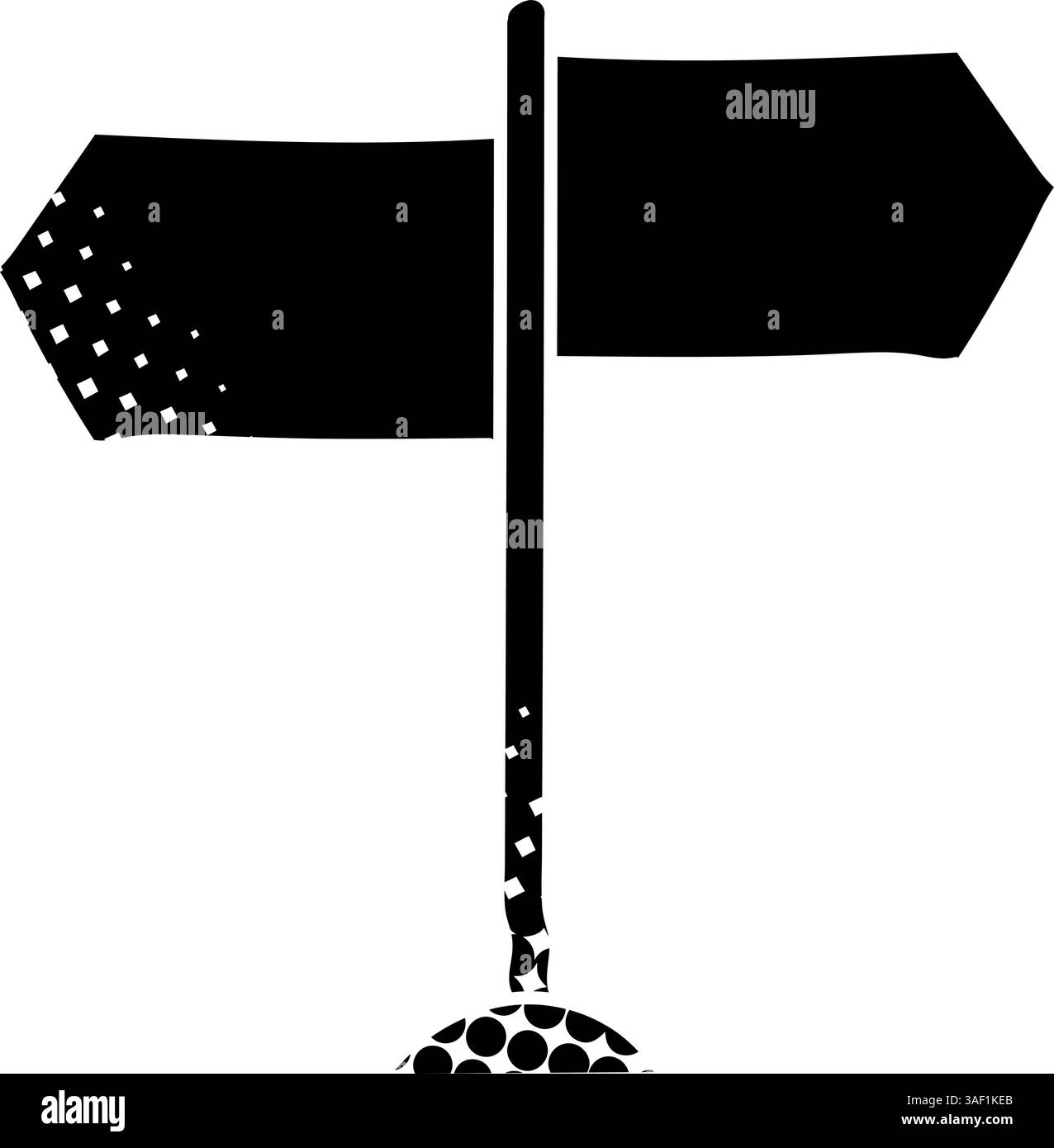 black hand drawn icon in halftone texture style road direction sign ...