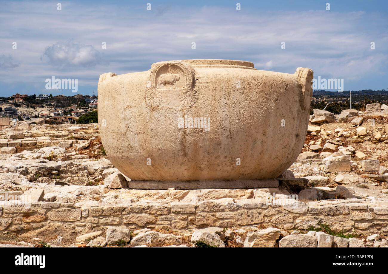 Replica monolithic stone vase at the Sanctuary of Aphrodite ...