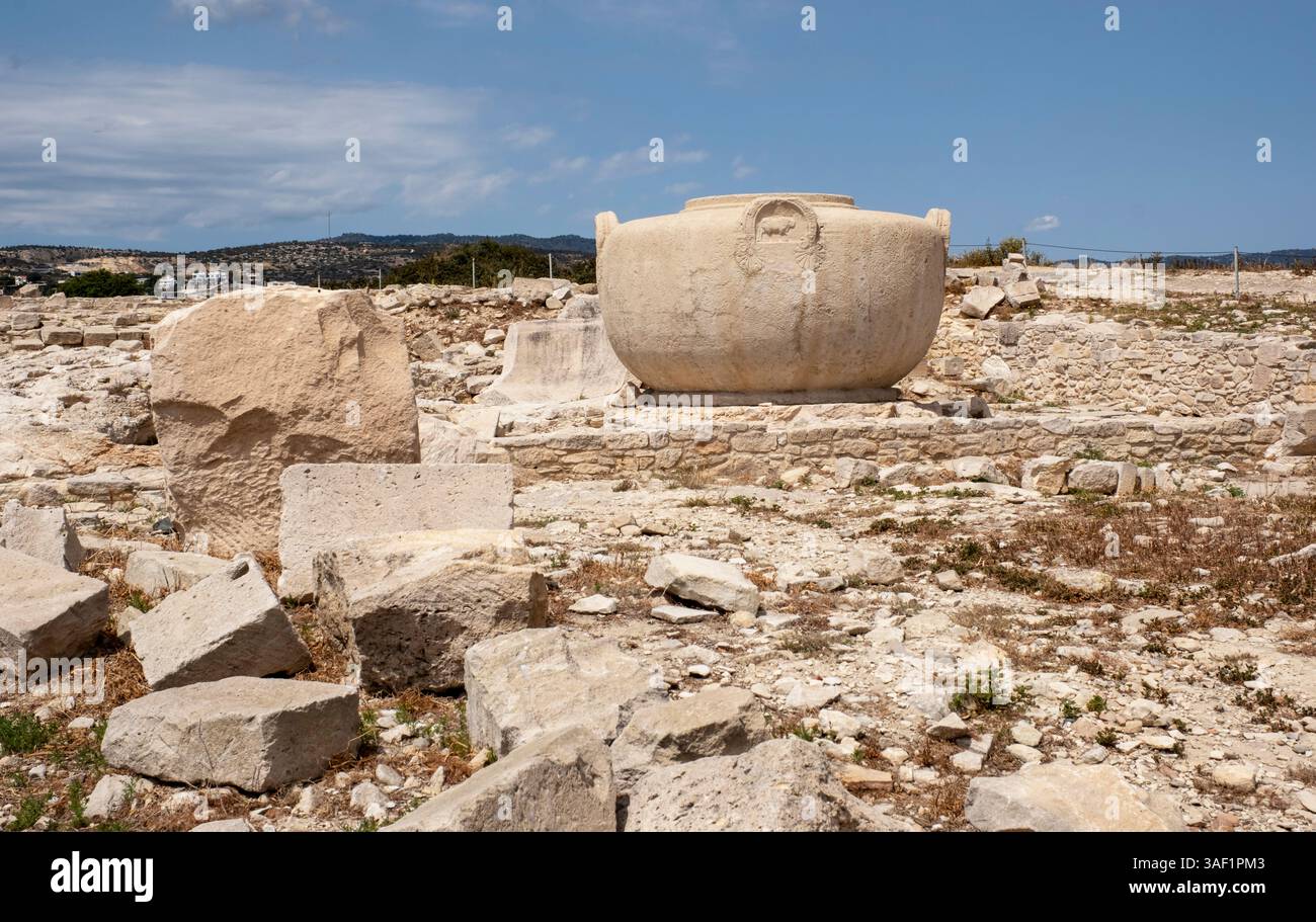 Replica monolithic stone vase at the Sanctuary of Aphrodite ...