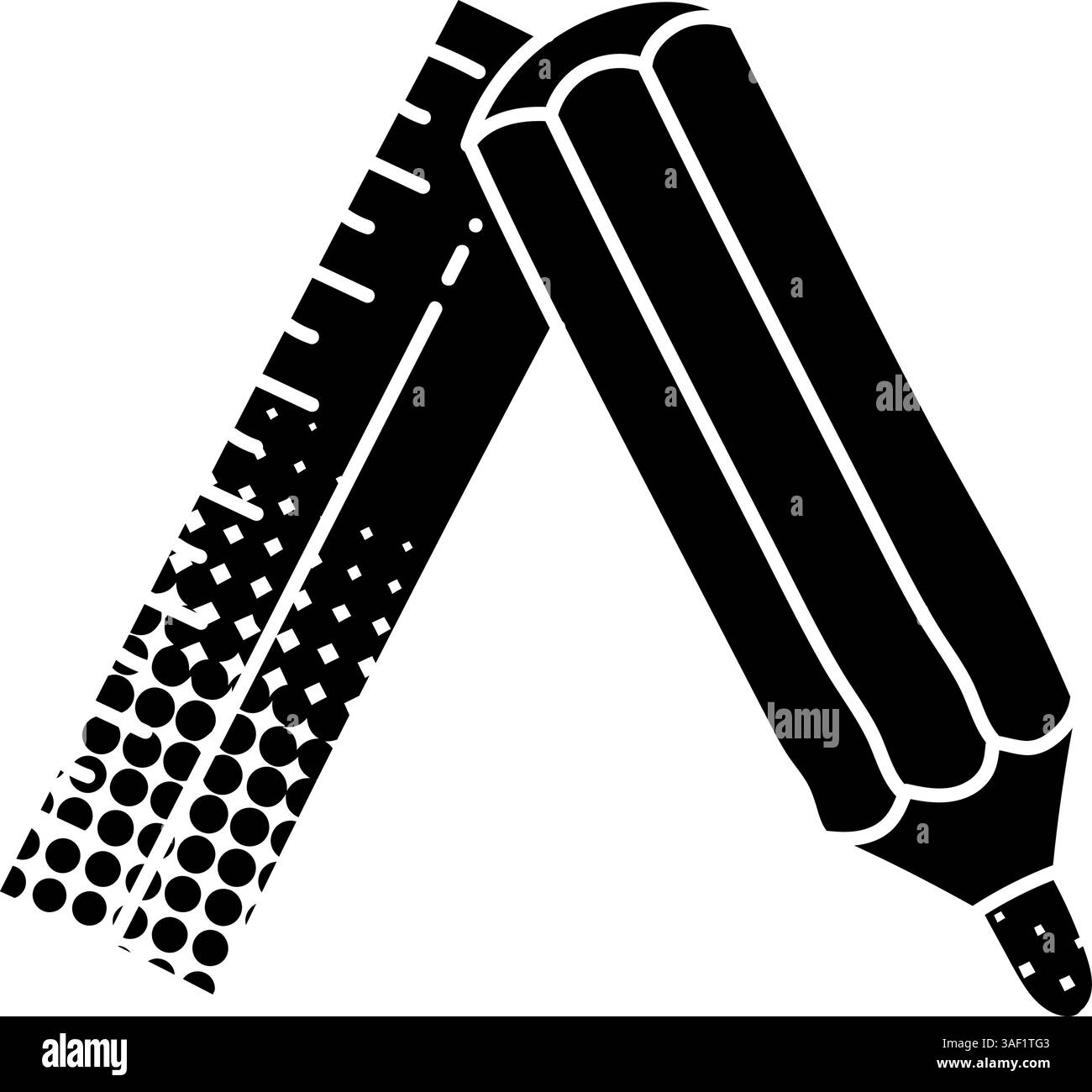 Pencil and ruler black hand drawn icon in halftone texture style Stock ...