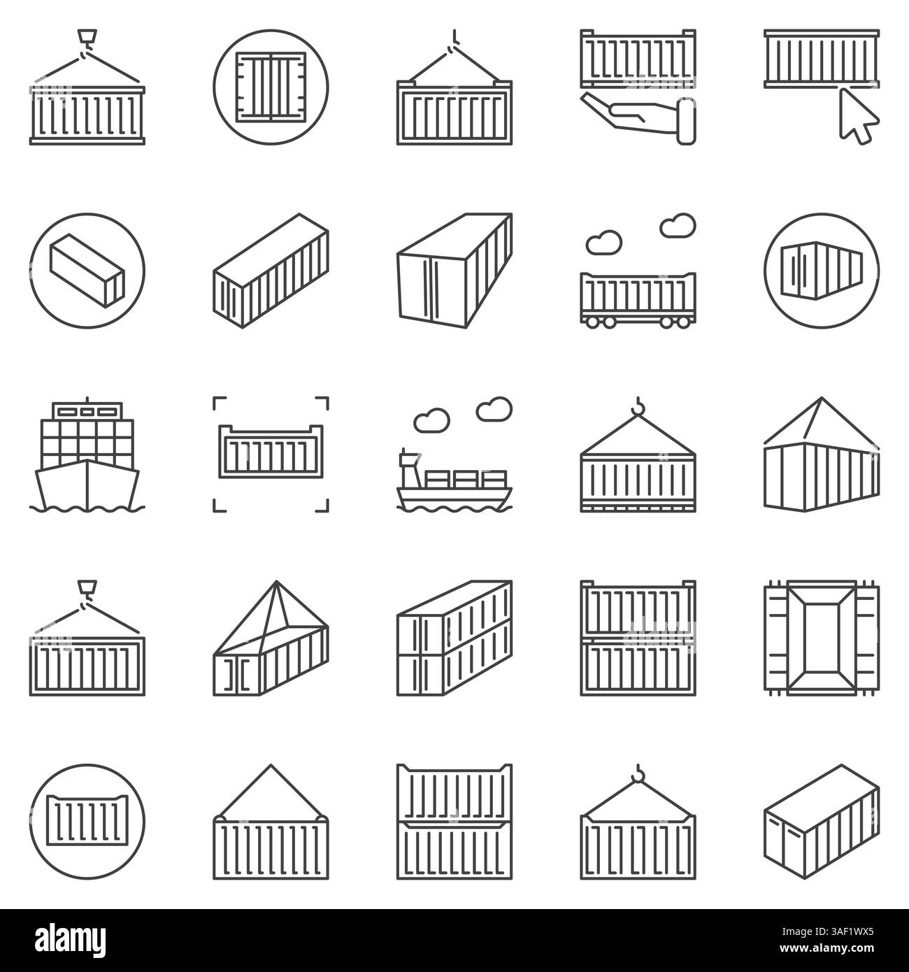 Shipping Container outline icons set - international logistics concept ...