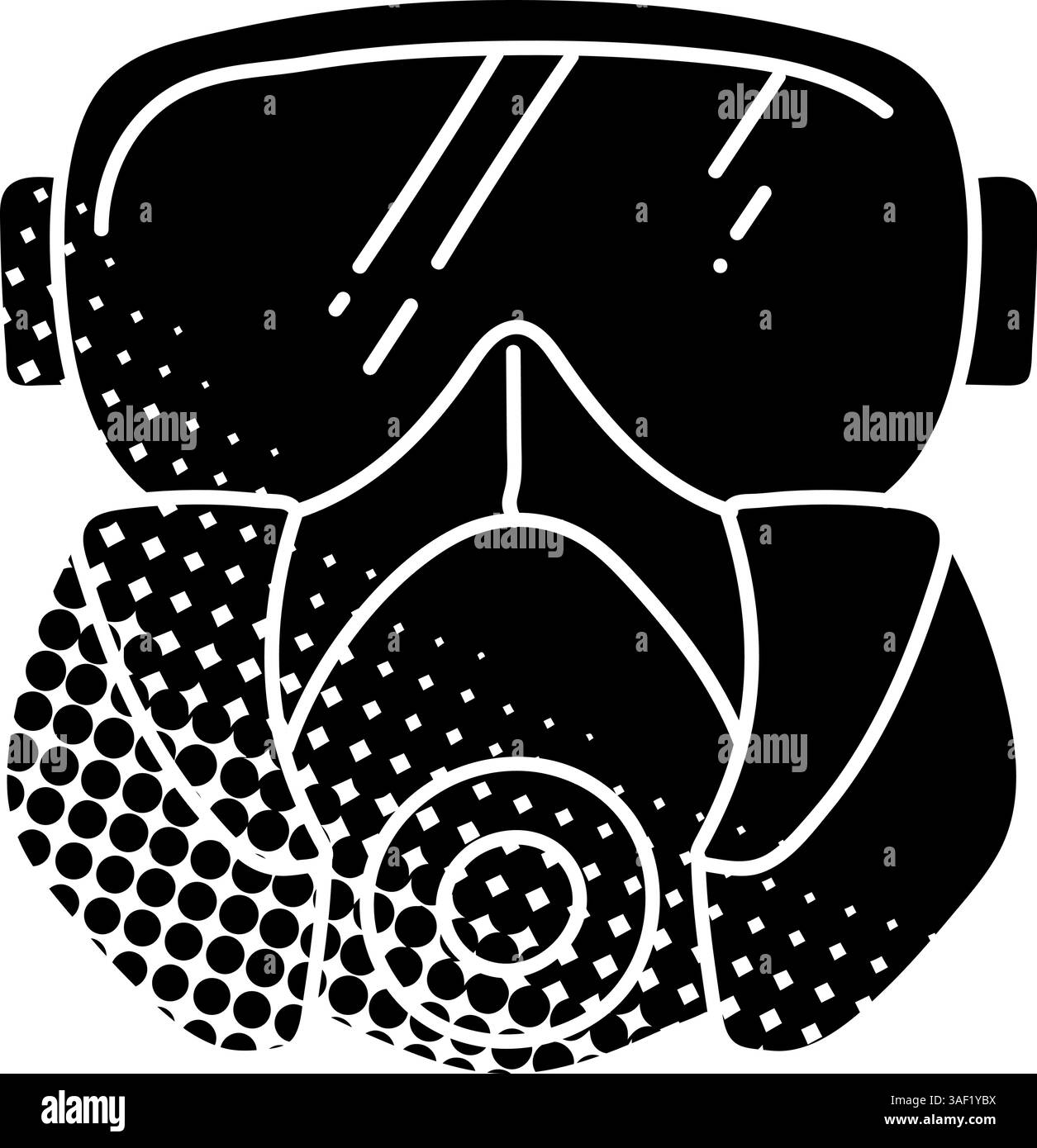 Respirator and goggles black hand drawn icon in halftone texture style ...