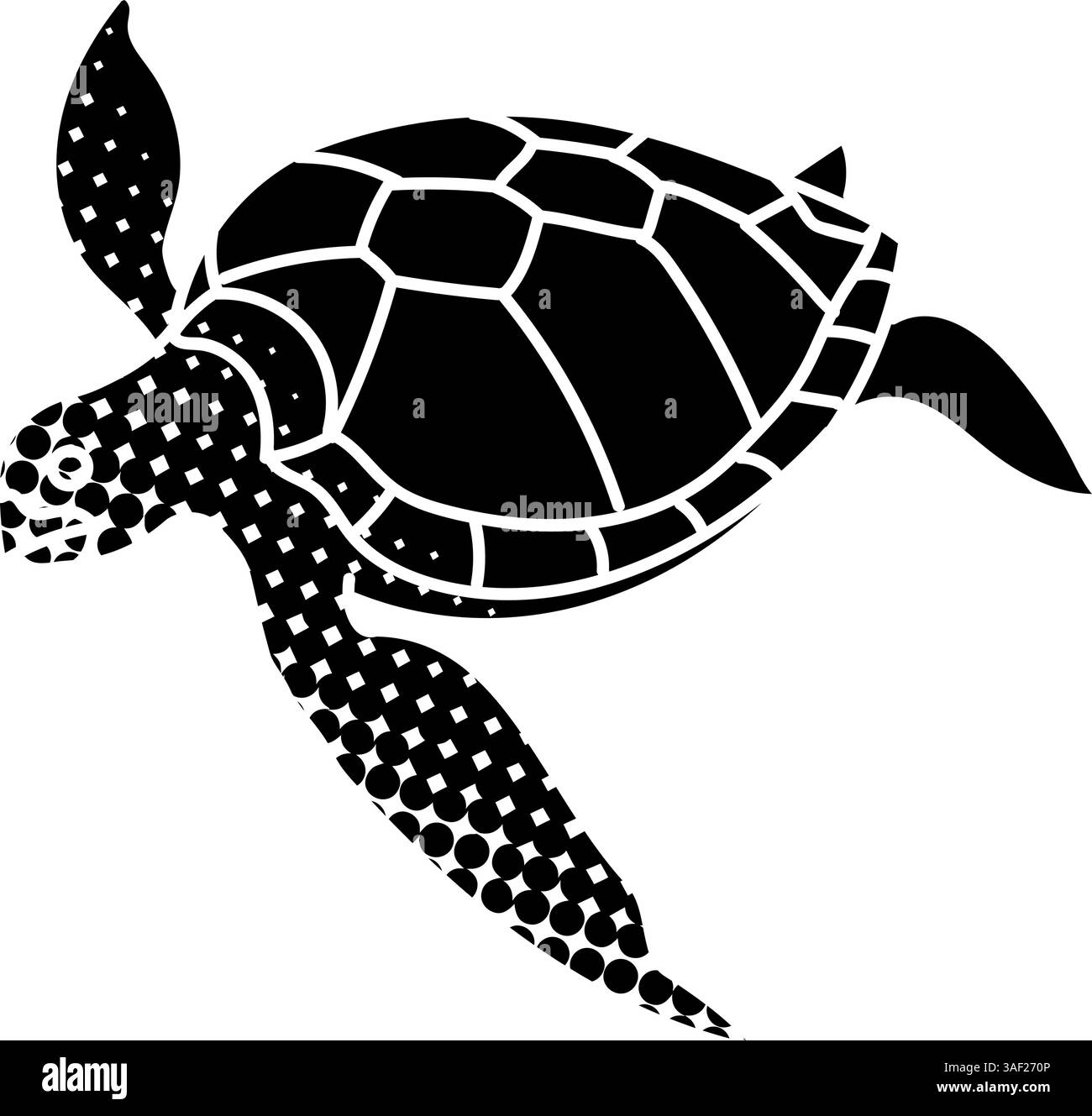 Sea turtle black hand drawn icon in halftone texture style Stock Vector ...