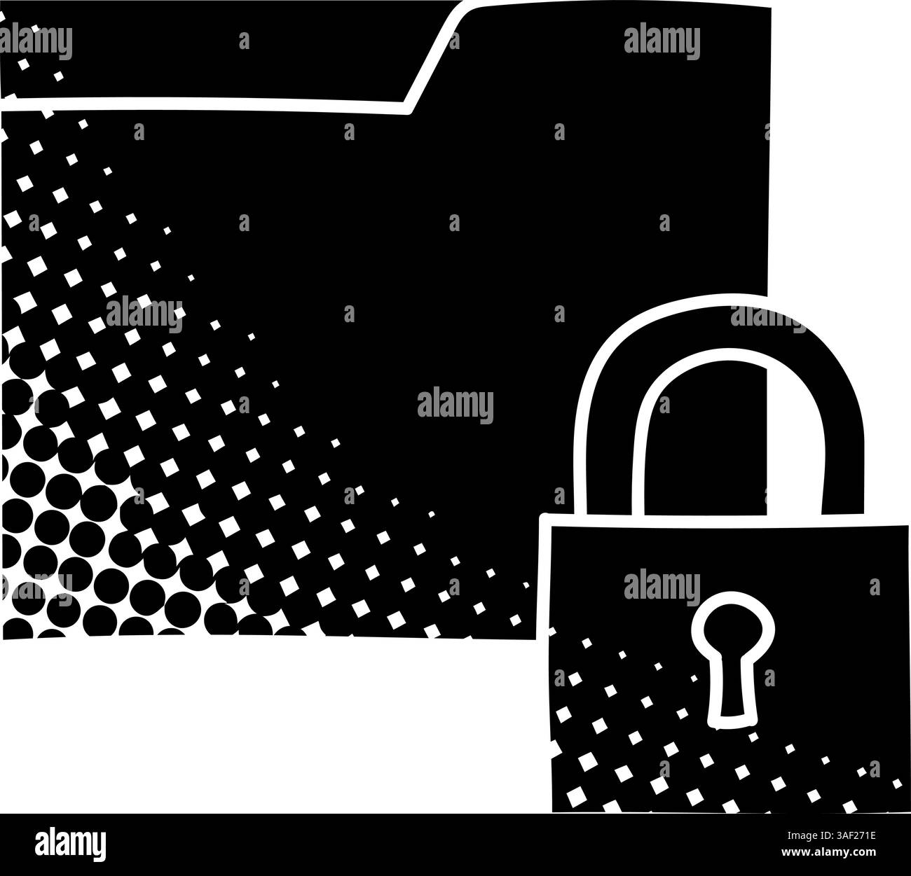 Folder lock black hand drawn icon in halftone texture style Stock ...