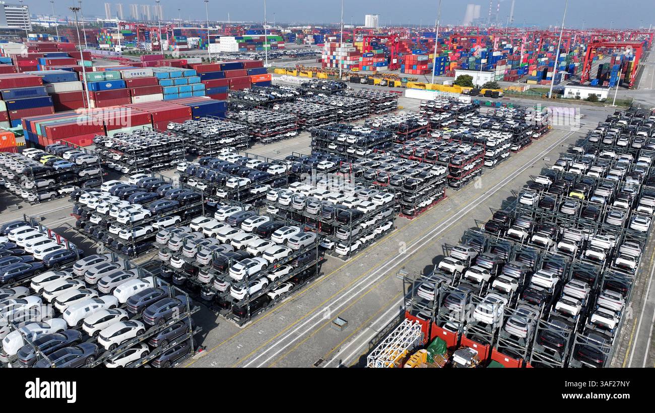 SUZHOU, CHINA - APRIL 7, 2025 - Vehicles are about to be exported via ...